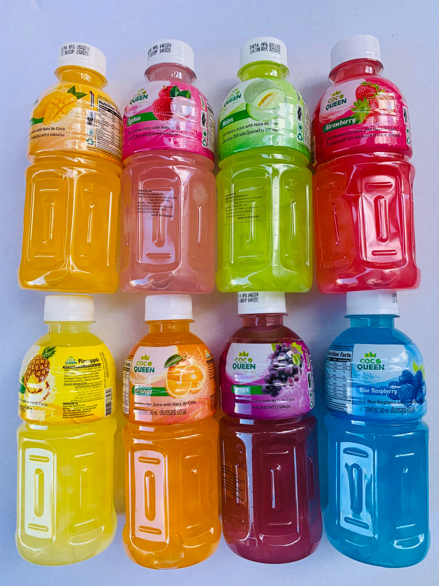 Coco Queen • Fruit Juice with Nata de coco • 1) Mango, 2) Lychee 3) Me ...